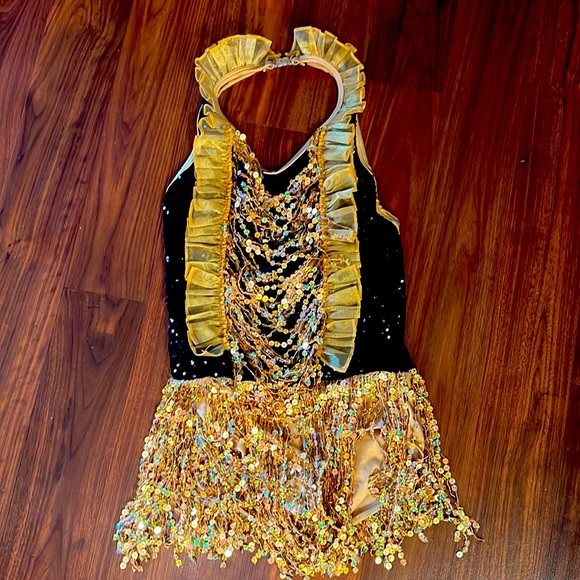 Costumes | Glamour Black And Gold Sequin Dance Costume Fits Street Size ...